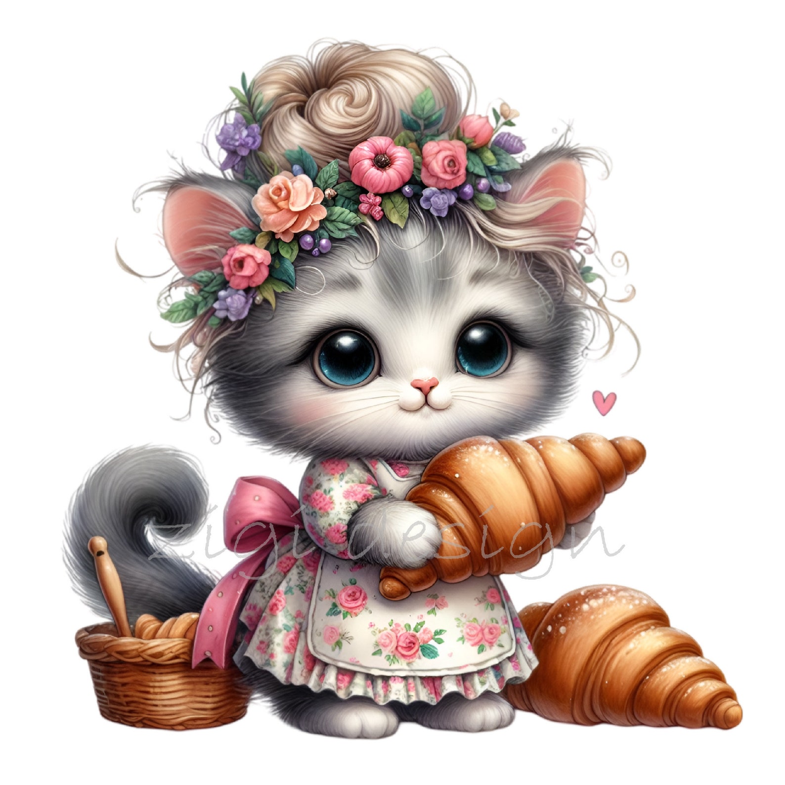 Baker Kitten Clipart With Cupcakes Adorable Cat Illustration 15 PNG ...