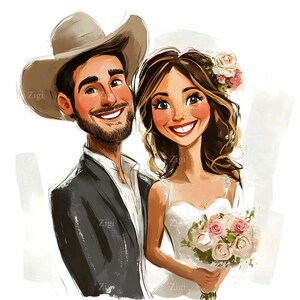 28 JPEG Western Wedding Couple Clipart, Cowboy Bride Cartoon JPEG ...