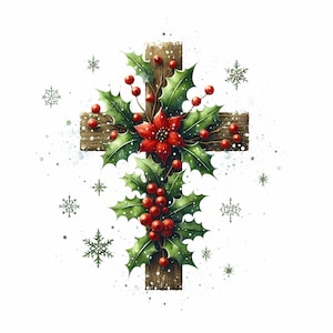 16 JPEG Christmas Cross Clipart – Rustic Holly JPG for Holiday Wall Art ...
