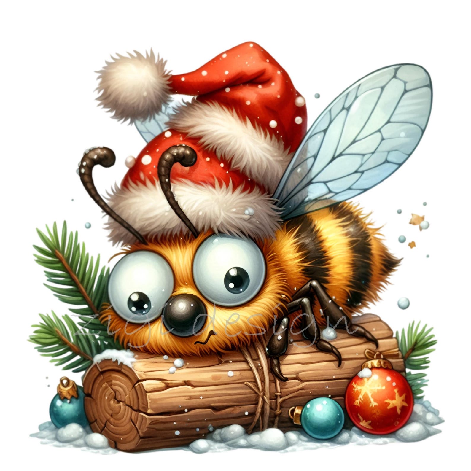 12 Christmas Bee PNG Clipart, Cute Bumblebee With Santa Hat and ...