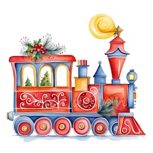 Christmas Train Clipart, 20 Cute Holiday Locomotive PNG, Festive Gift ...