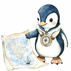 20 JPEG Cute Sailor Penguin Clipart, Nautical Adventure Illustration ...