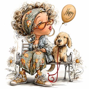 12 JPEG Girl With Dog – Cute JPG Clipart – Whimsical Pet Illustration ...