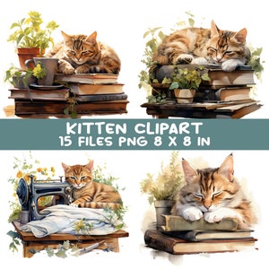 Vintage Sewing Cat PNG Clipart, 15 Cute Kitten With Sewing Machine ...