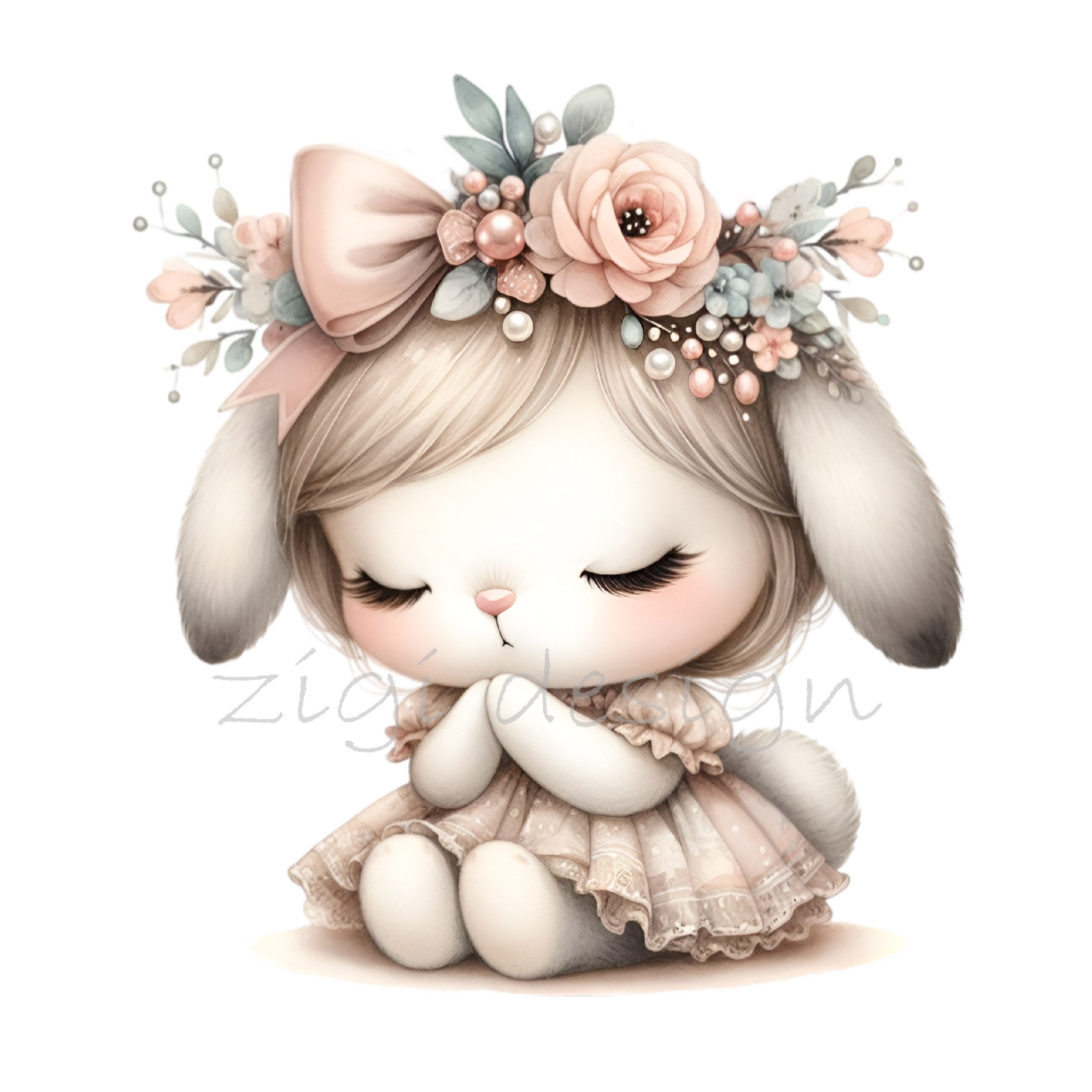 12 PNG Prayer Bunny Clipart – Cute PNG Illustration – Christian Nursery ...