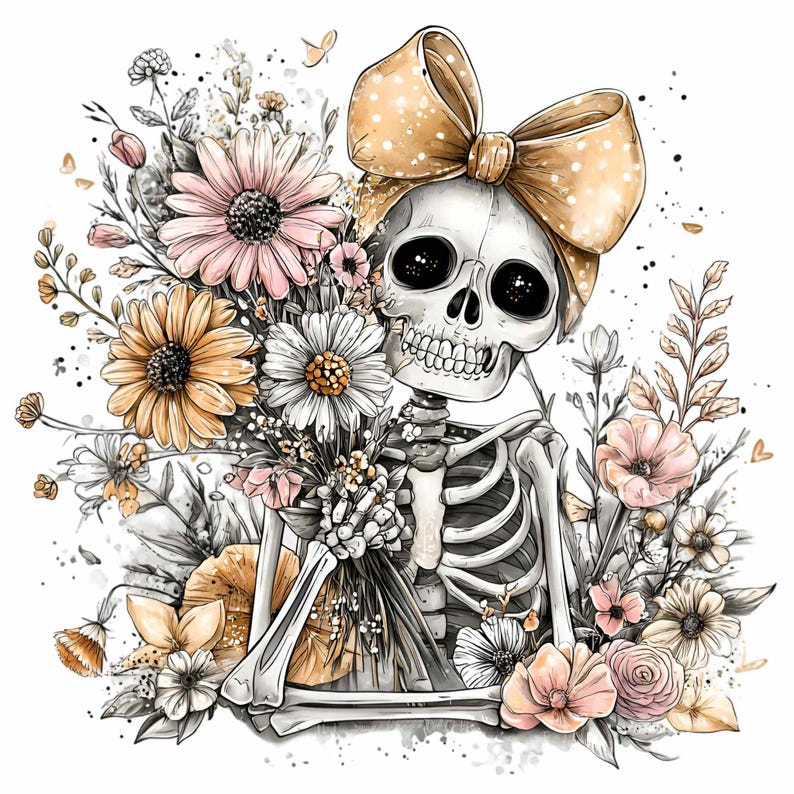 12 PNG Floral Bouquet – Cute Skeleton PNG Clipart – Funny Halloween ...