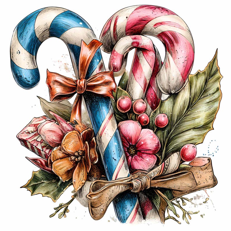 10 PNG Striped Candy Cane – Christmas PNG Clipart for Crafters, Festive ...