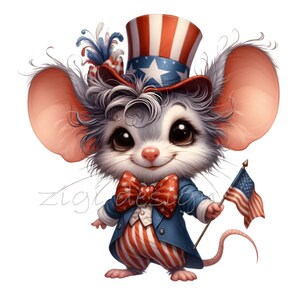 15 Patriotic Mouse PNG Clipart, Cute Mouse in Costume Holding Flag ...