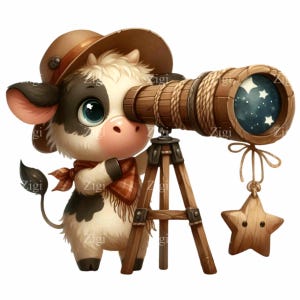 Cow Clipart With Telescope 10 Cute Cartoon Cow Illustration Digital Art ...