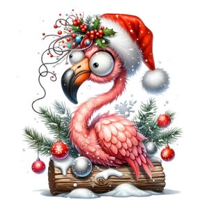 Christmas Flamingo Clipart PNG 15 Funny Flamingo With Santa Hat and ...
