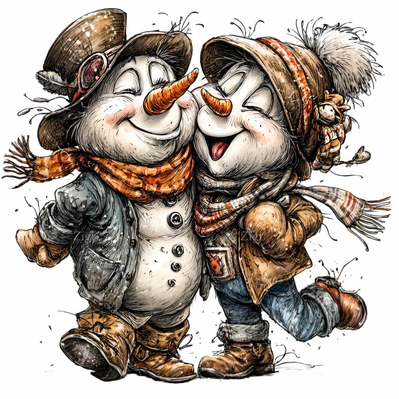 11 PNG Rustic Snowman Couple Clipart – Festive Winter Illustration With ...