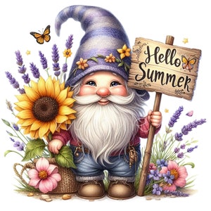 Summer Gnome Clipart, 10 PNG Watercolor Sign, Junk Journal, Card Making ...