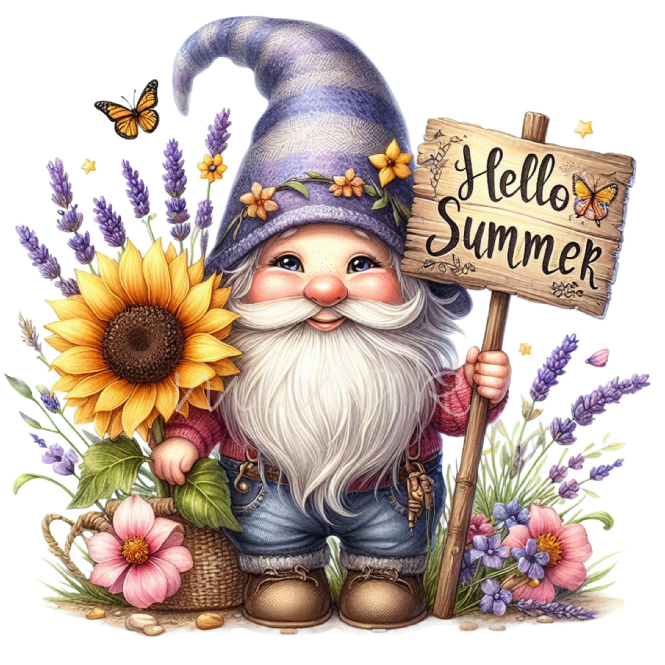 10 PNG Hello Summer Gnome Clipart – Gnome With Sunflower, Lavender ...