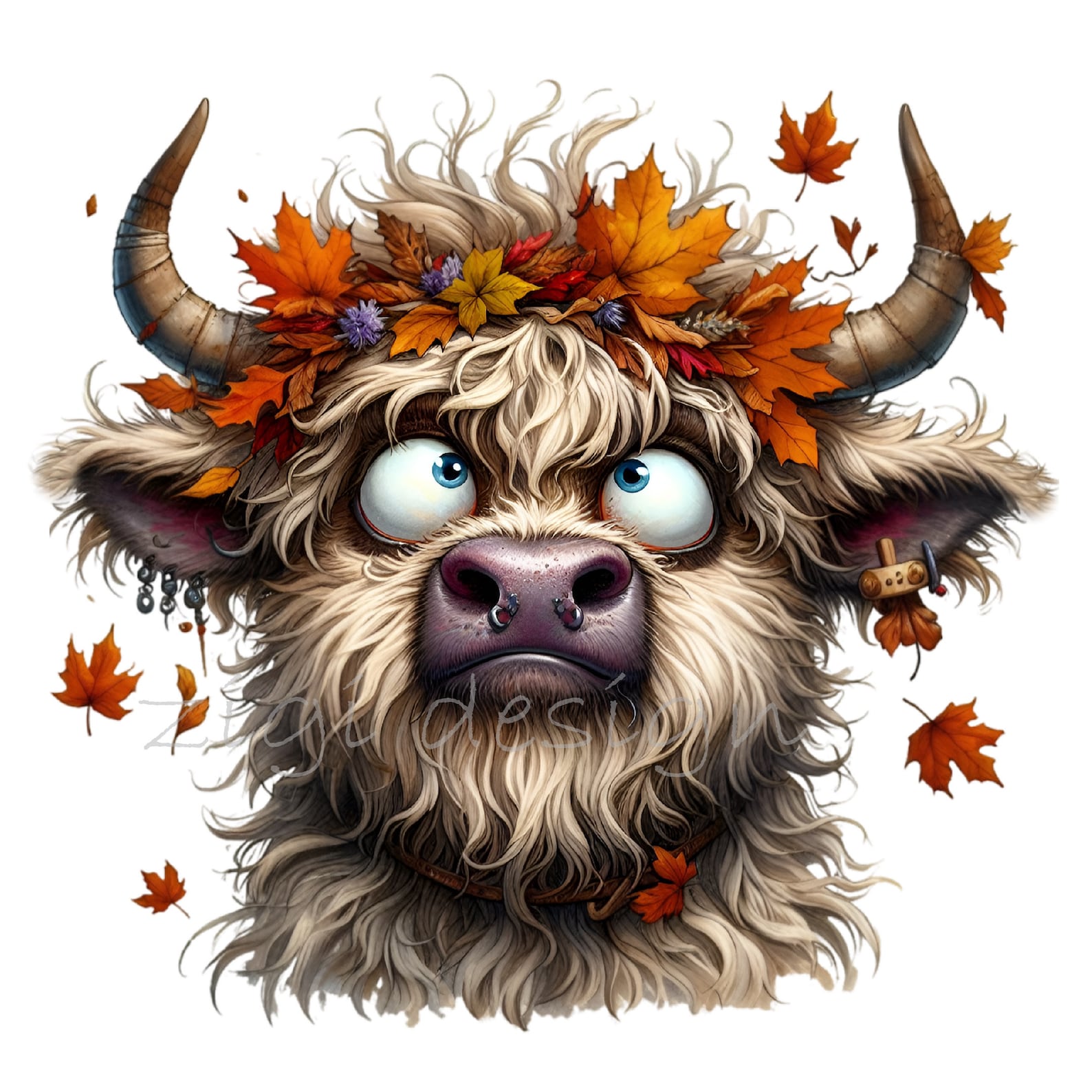 Funny Cow Fall Leaves Clipart, 15 PNG Farm Autumn Cartoon Illustration ...
