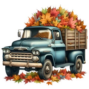 Vintage Truck With Autumn Leaves Clipart PNG 14 Rustic Fall Decor ...