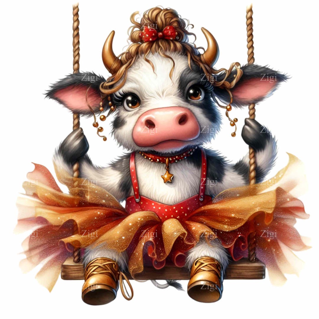 Cow on Swing PNG Clipart 15 Cute Black and White Cow in a Tutu With ...