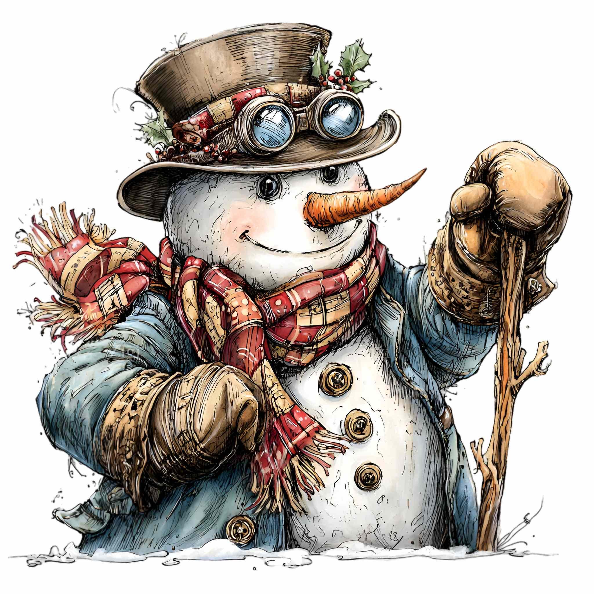 15 PNG Retro Christmas Snowman Clipart – Nostalgic Cards Holiday Prints ...