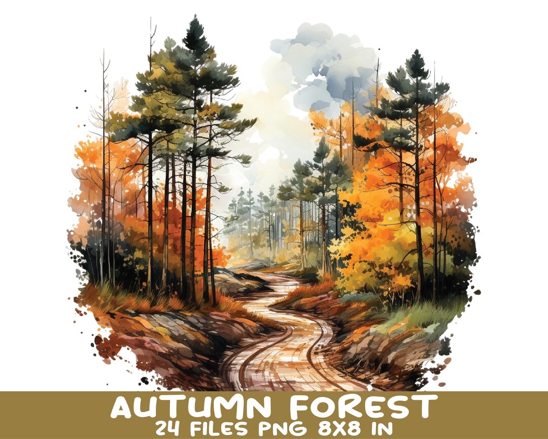 Autumn Forest Clipart PNG, Scenic Fall Pathway Illustration, 24 Digital ...