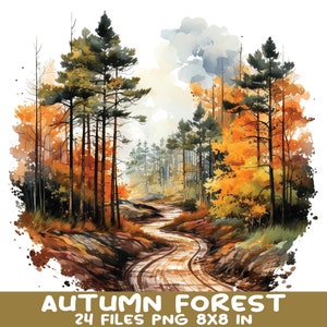 Autumn Forest Clipart PNG, Scenic Fall Pathway Illustration, 24 Digital ...