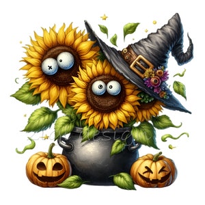 Sunflower Witch Clipart Adorable Halloween 14 PNG Illustration With ...