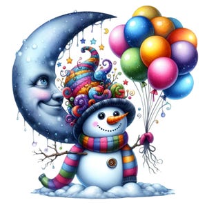 Snowman With Balloons PNG Clipart Bundle 12 High-resolution Digital ...