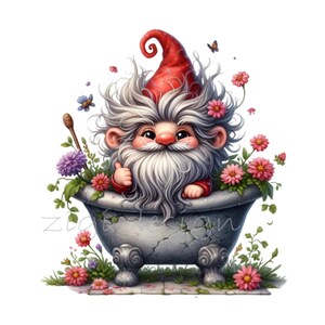 15 Spa Gnome Clipart PNG | Cute Bathtub Gnome With Flowers & Makeup ...
