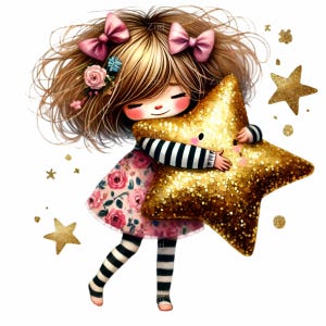Girl With Star Clipart PNG 15 Glitter Star Illustration Cute Digital ...