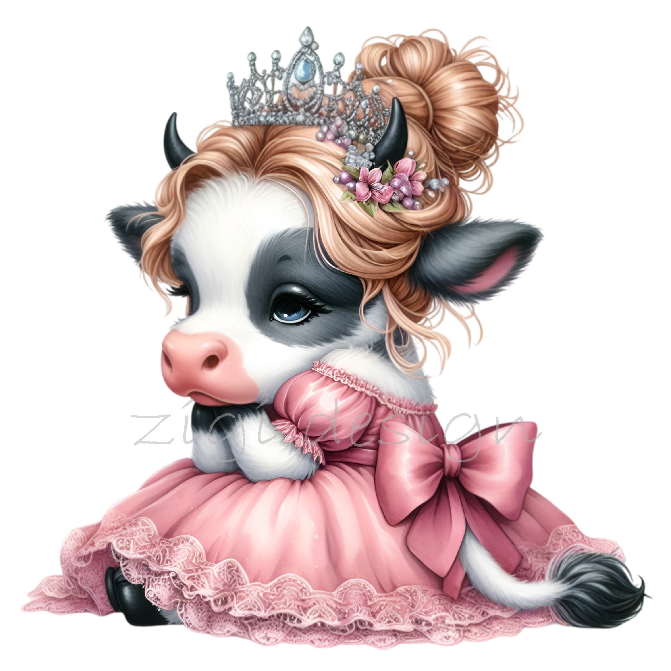 14 PNG Royal Cow Clipart, Baby Heifer Princess Floral Crown - Etsy