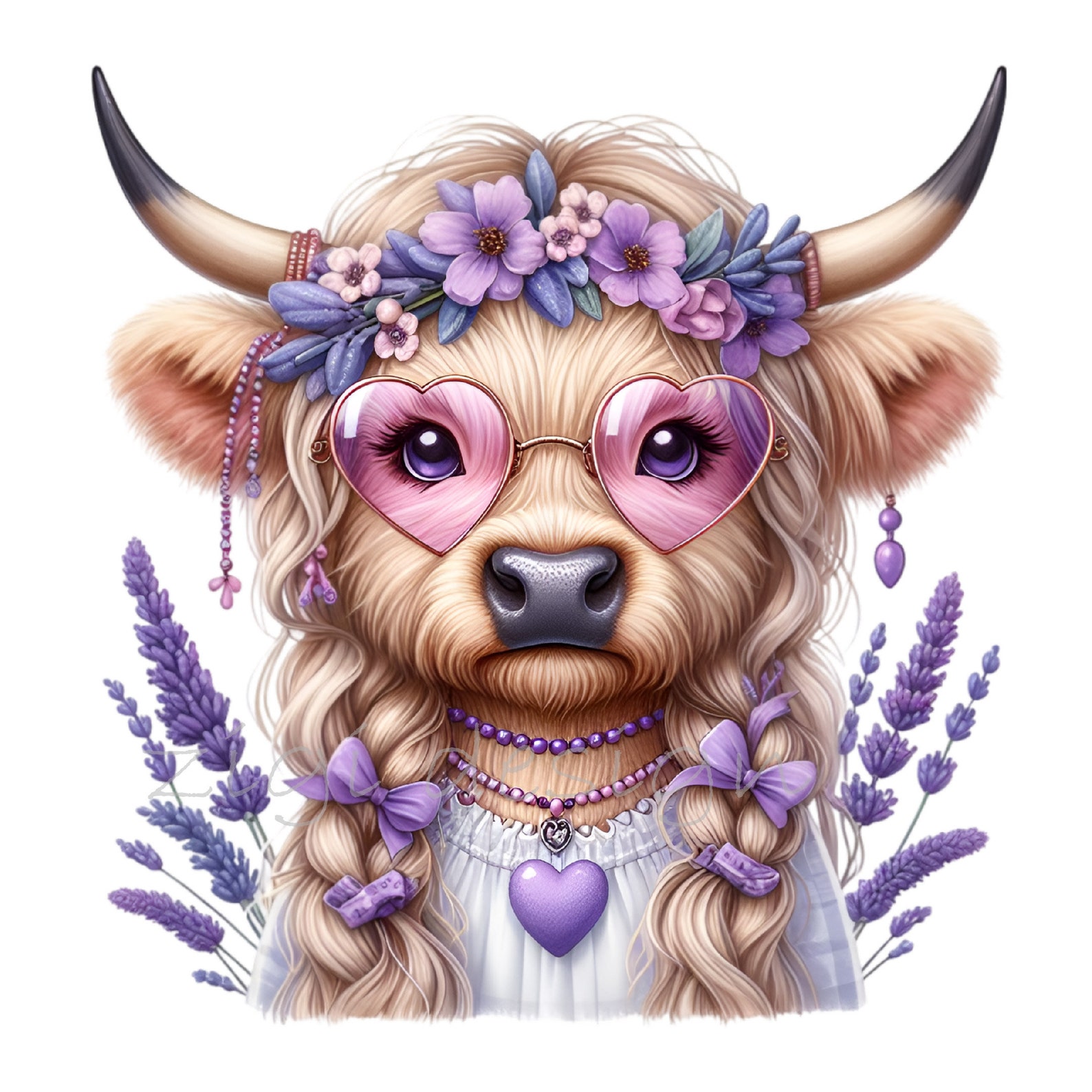 12 PNG Highland Cow Heart Glasses Braided Heifer Clipart - Etsy