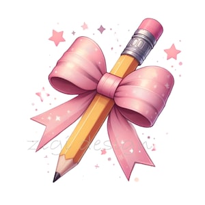 12 Cute Pencil With Pink Bow PNG Clipart, Artistic School Supply ...