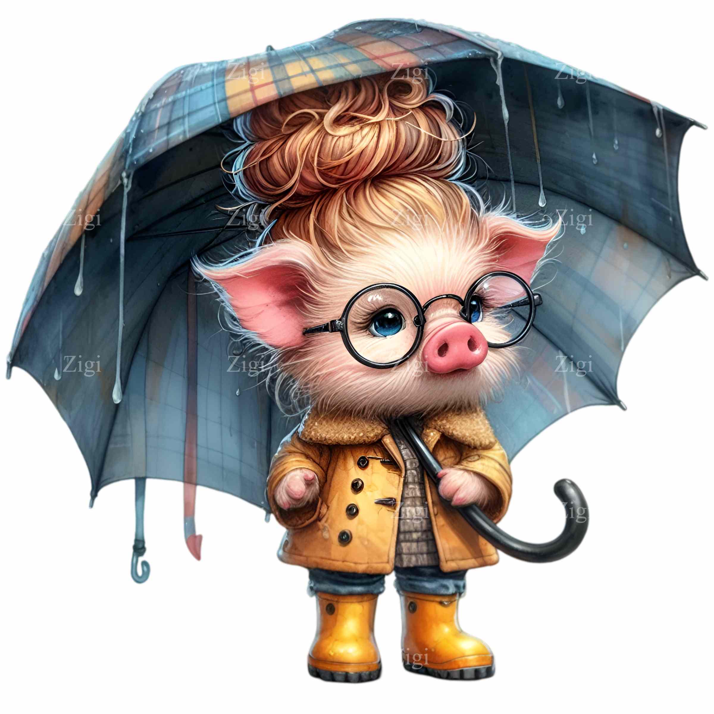 14 Cute Pig PNG Clipart With Umbrella and Raincoat, Baby Pig in Rain ...