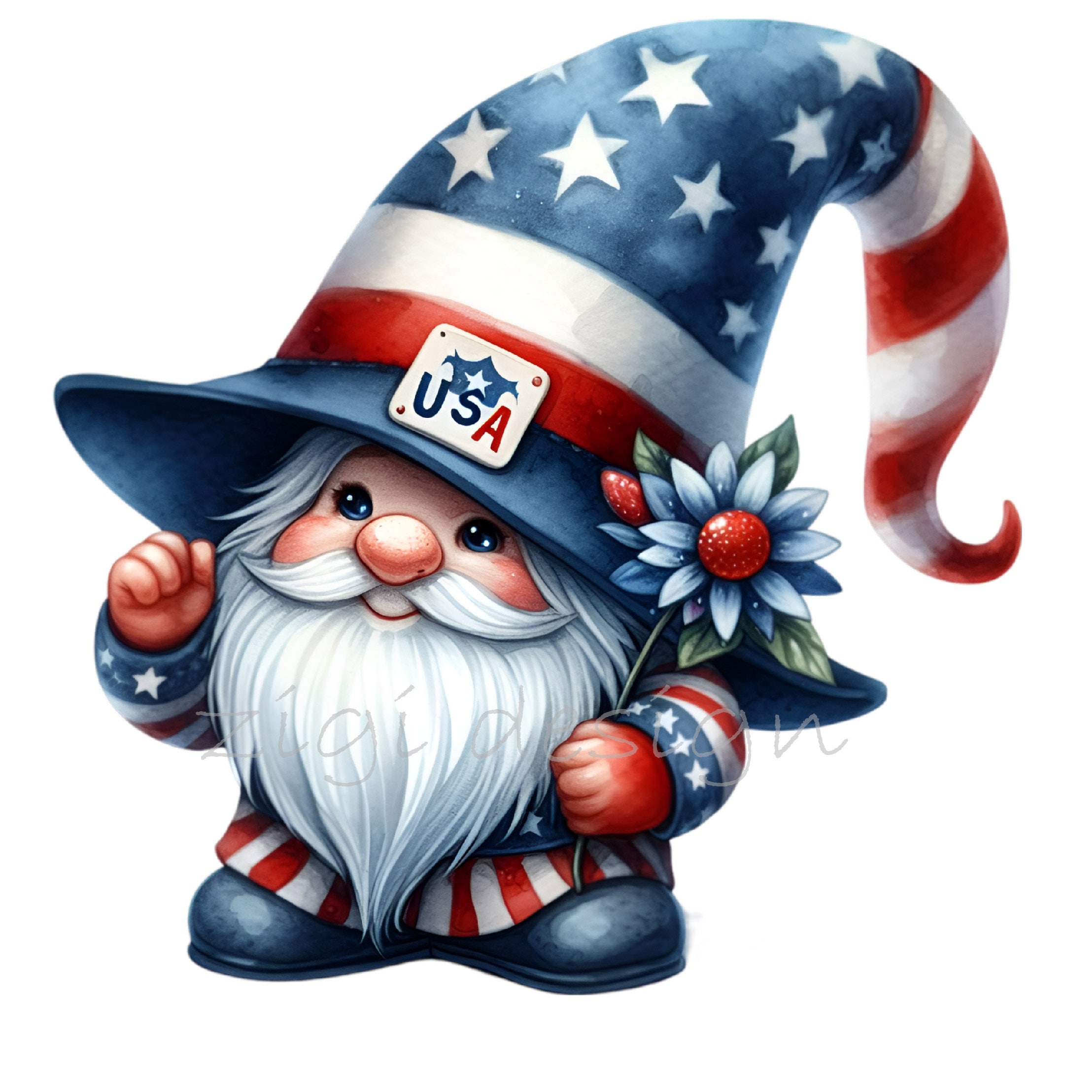 Patriotic Gnome Clip Art, 4th of July Clipart, 15 PNG USA American Flag ...