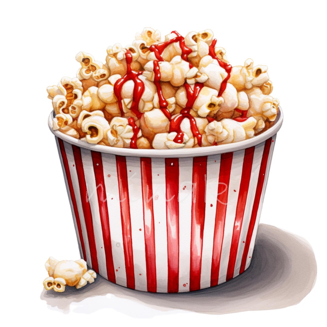 Popcorn Clipart 10 Watercolor Popcorn Bucket With Drizzle Movie Night ...