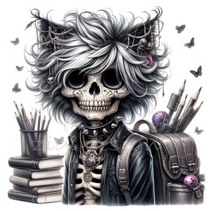 Gothic Cat Skeleton Student Clipart 12 PNG Cute Skeleton With Green ...