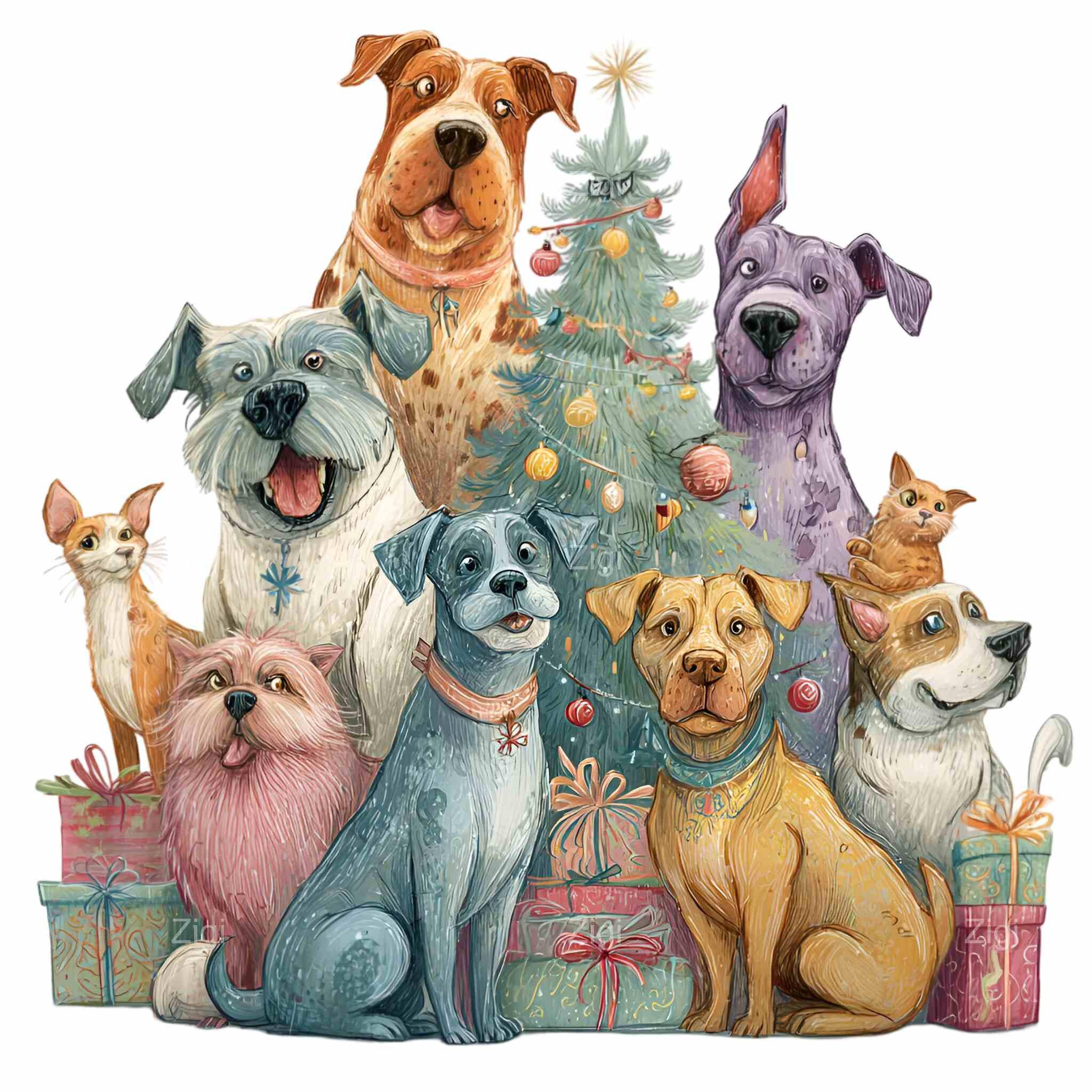 15 PNG Christmas Dogs Clipart - Festive Dog PNG With Tree and Gifts ...