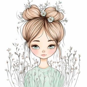 15 Girl With Floral Crown Clipart PNG, Hand-drawn Side Profile of a ...