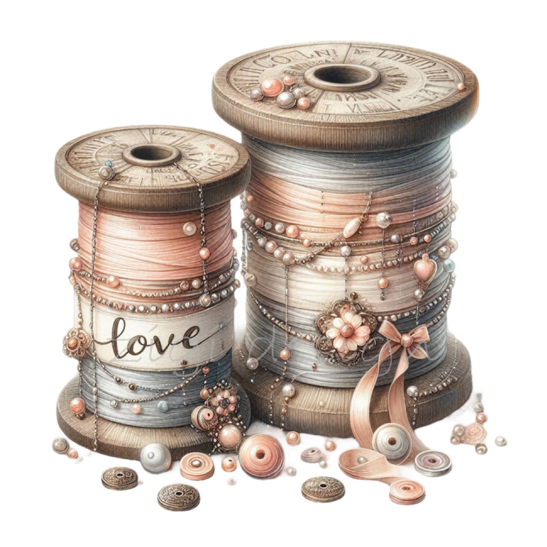 10 PNG Vintage Thread Spool Clipart - Sewing Supplies PNG - Rustic ...