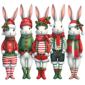 10 PNG Holiday Bunnies – Christmas Rabbit Clipart – Cute PNG for Cards ...