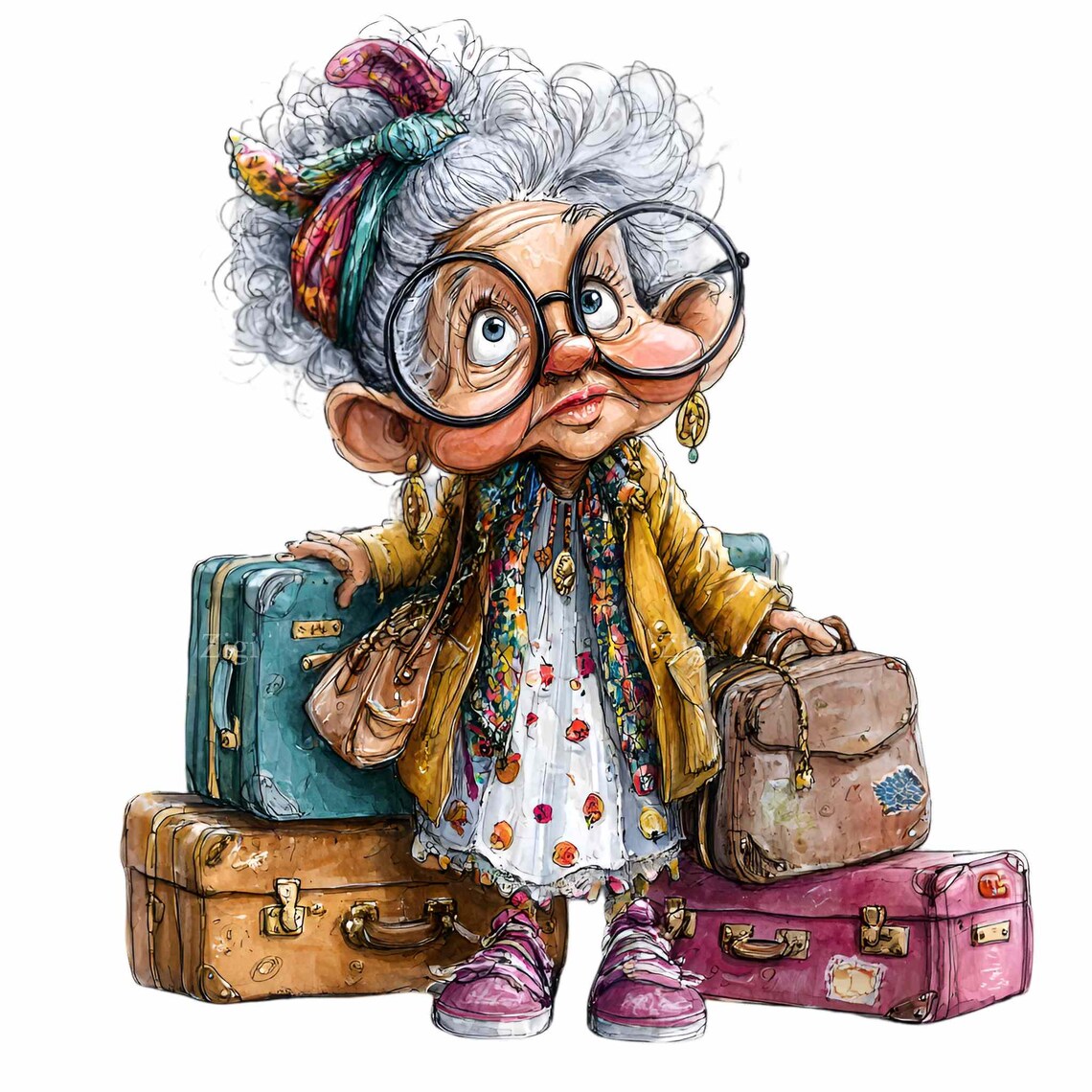 18 PNG Traveling Woman – Funny Grandma With Suitcases PNG Clipart ...