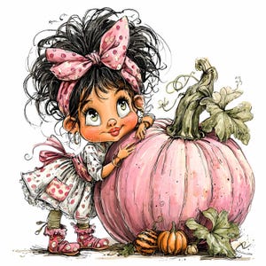 27 JPEG Pumpkin Girl Clipart – Fall Cartoon JPG – Cute Autumn ...
