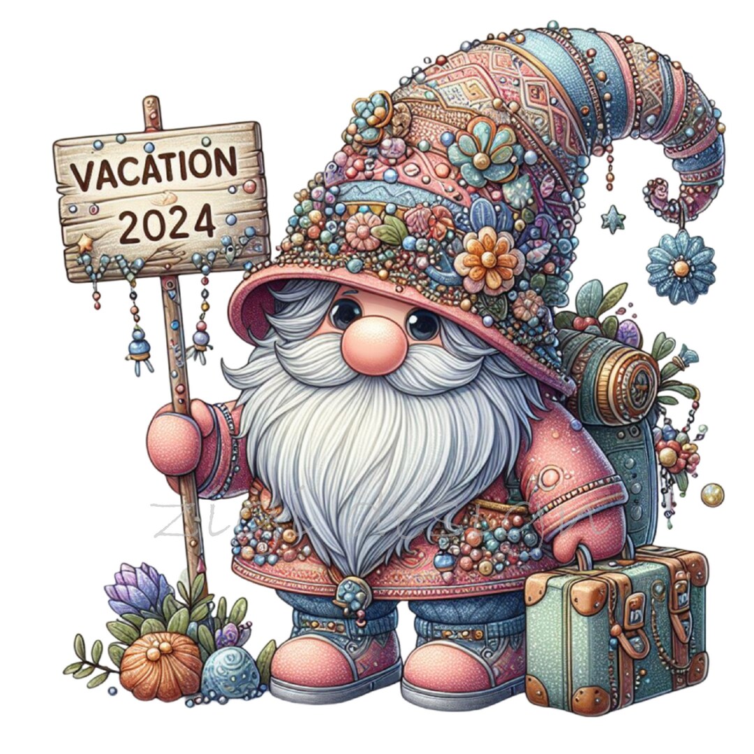 Vacation 2024 Clipart, Gnome Clip Art, 18 PNG Watercolor Summer Family ...