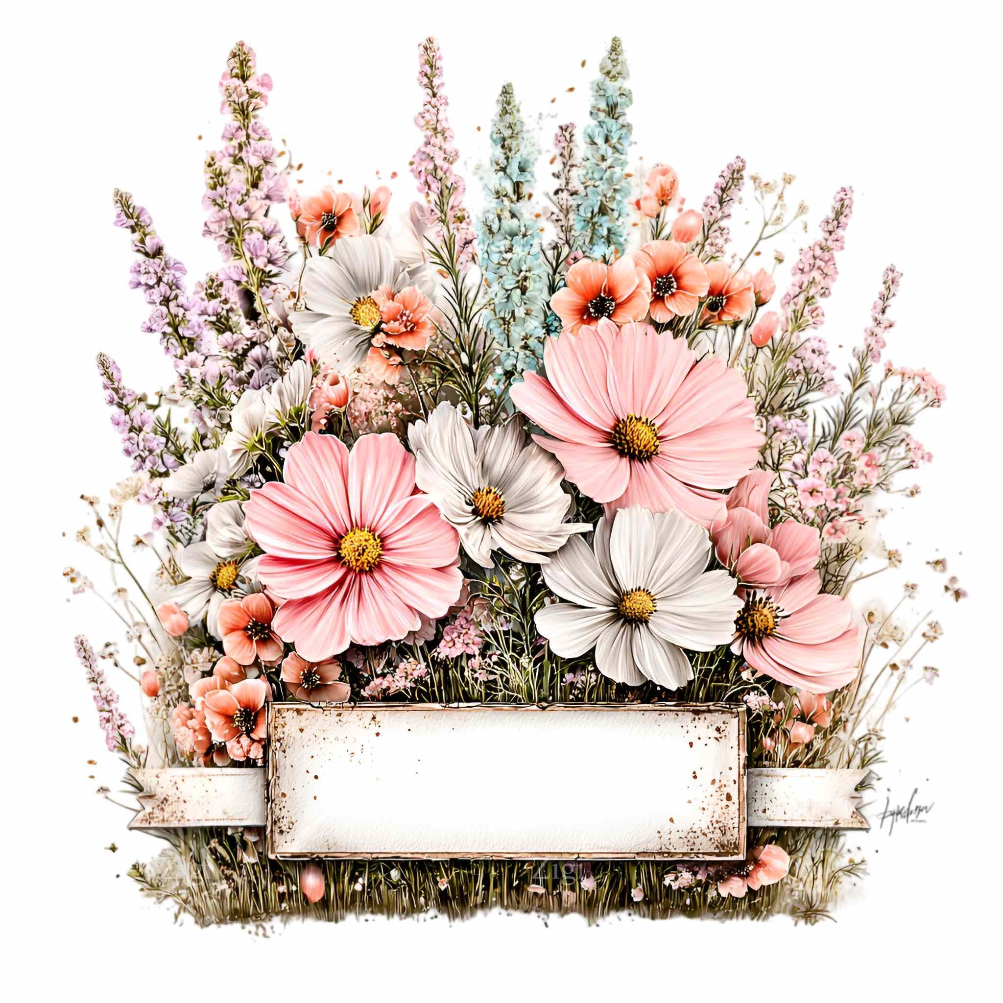 15 PNG Rustic Floral Wreath Clipart – Pink and White Daisy Frame for ...
