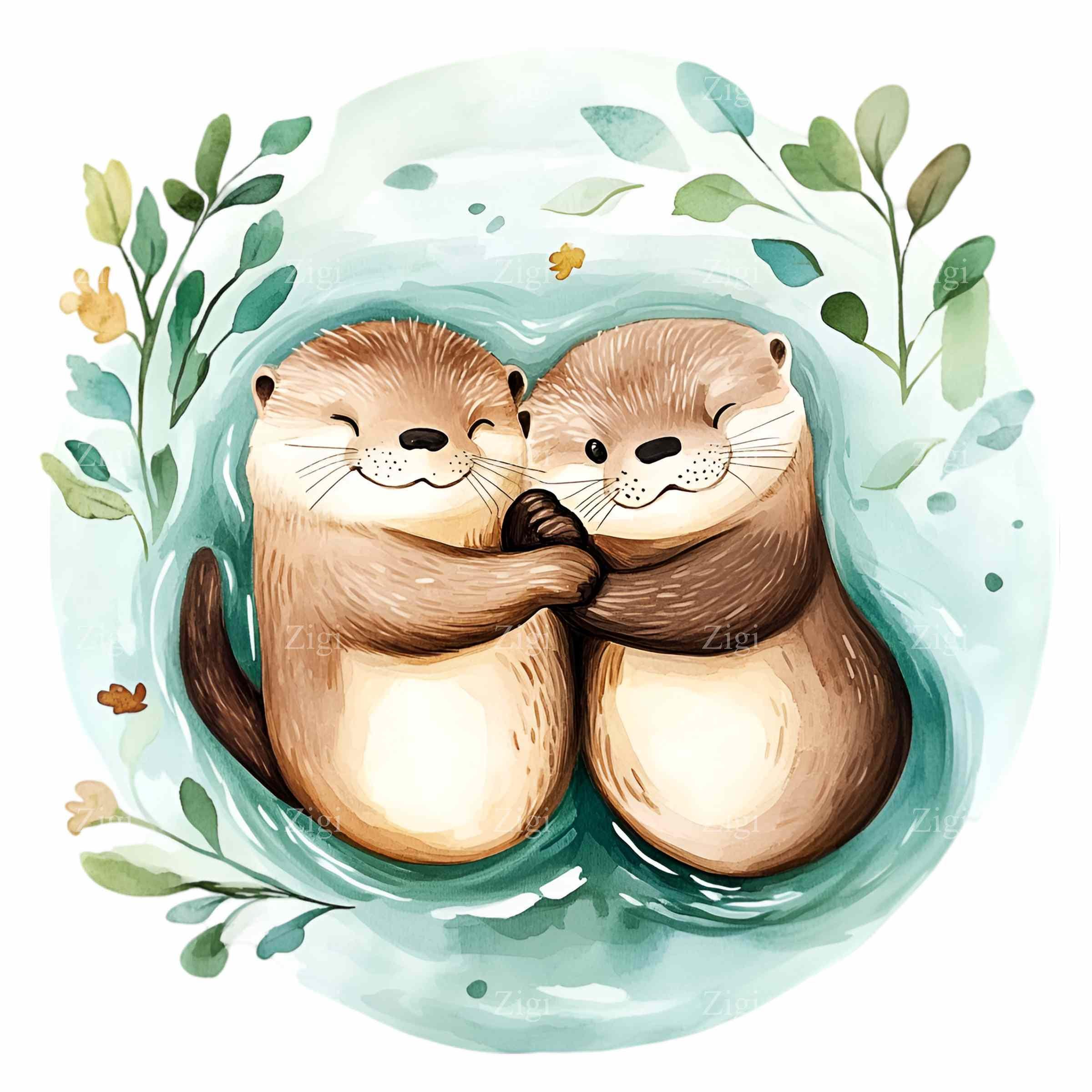 12 PNG Sea Otter Couple Holding Hands Water Illustration - Etsy