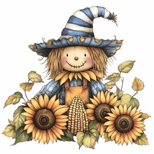 14 Cornfield Scarecrow PNG Clipart, Watercolor Fall Harvest Doll With ...