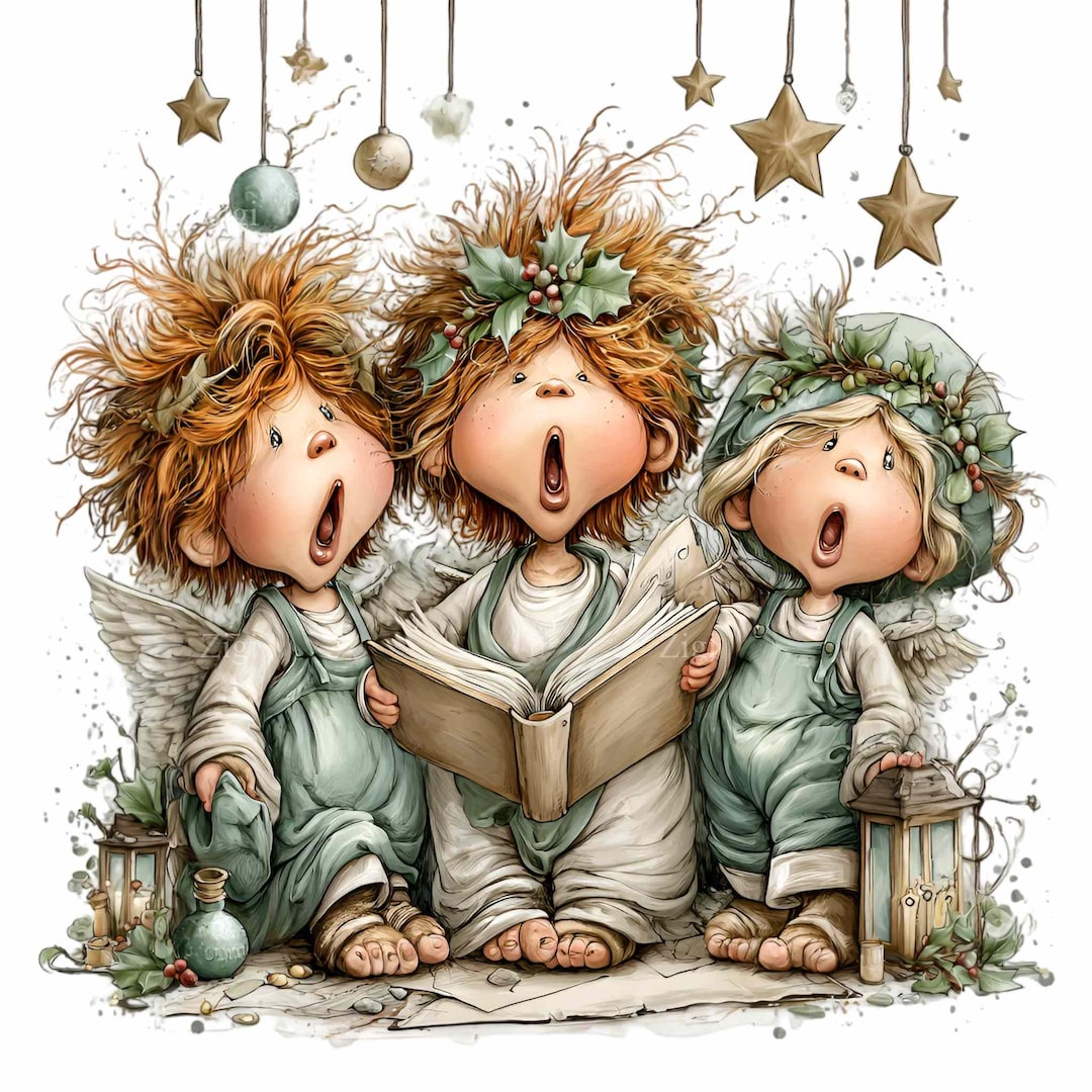 15 PNG Caroling Angels Clipart – Christmas Kids PNG – Cute Holiday ...