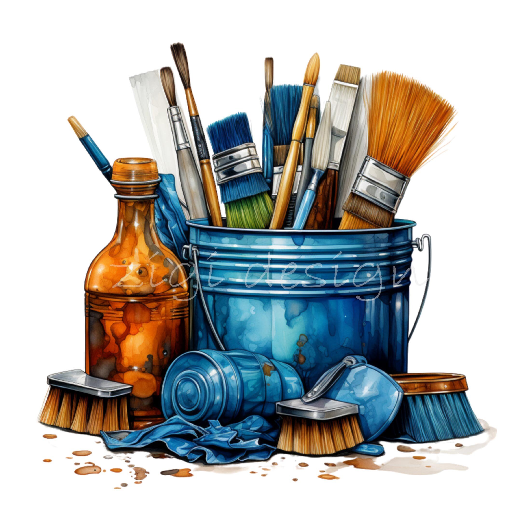24 Rustic Cleaning Tools PNG Clipart, Vintage Brooms and Bucket ...