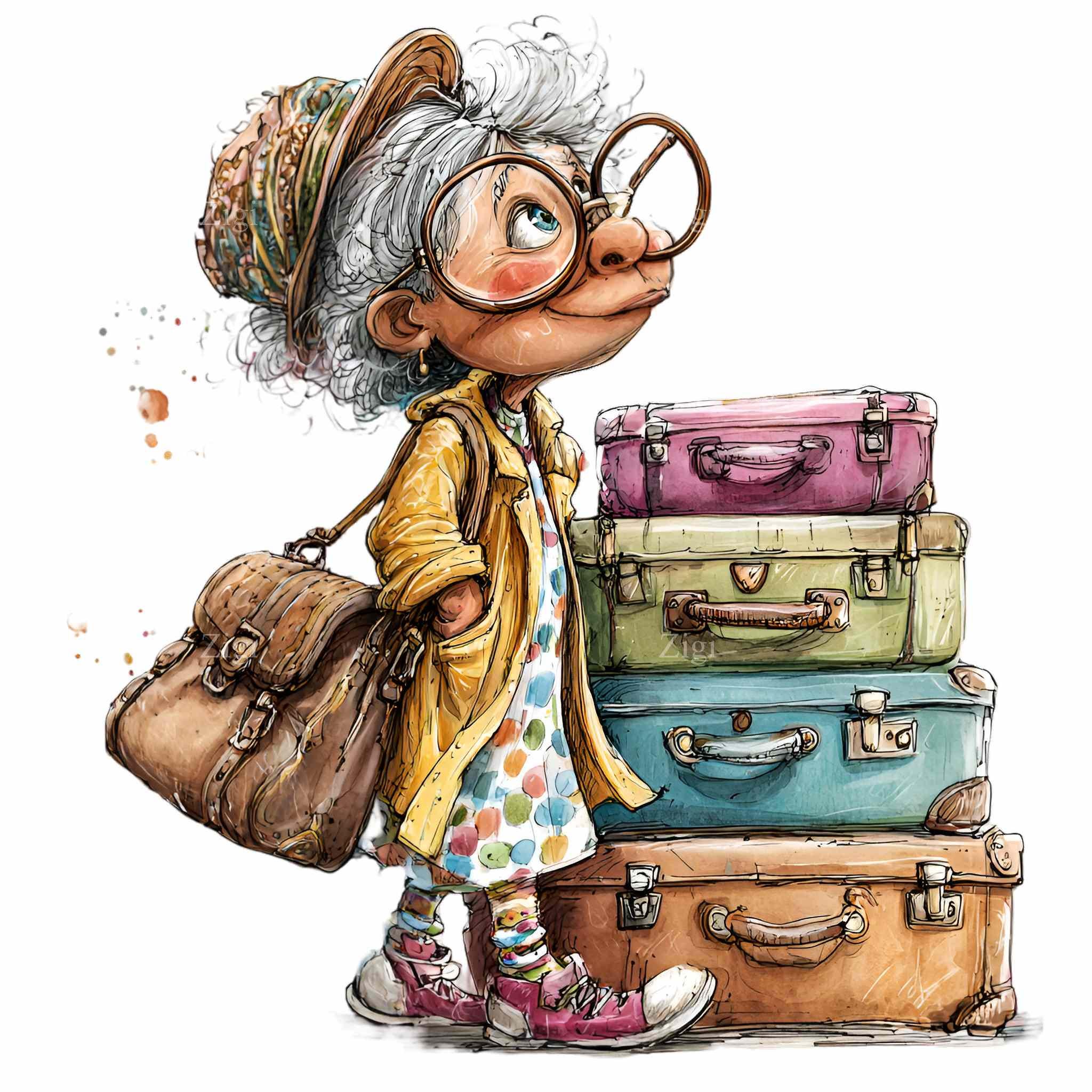 18 PNG Traveling Woman – Funny Grandma With Suitcases PNG Clipart ...