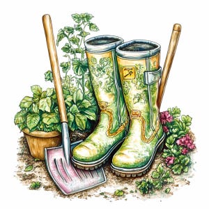 16 PNG Garden Boots Watercolor Shovel Clipart, Floral Graphic - Etsy