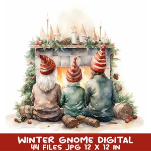 Winter Gnome Fireplace Clipart, 44 Christmas Gnome Digital Paper ...