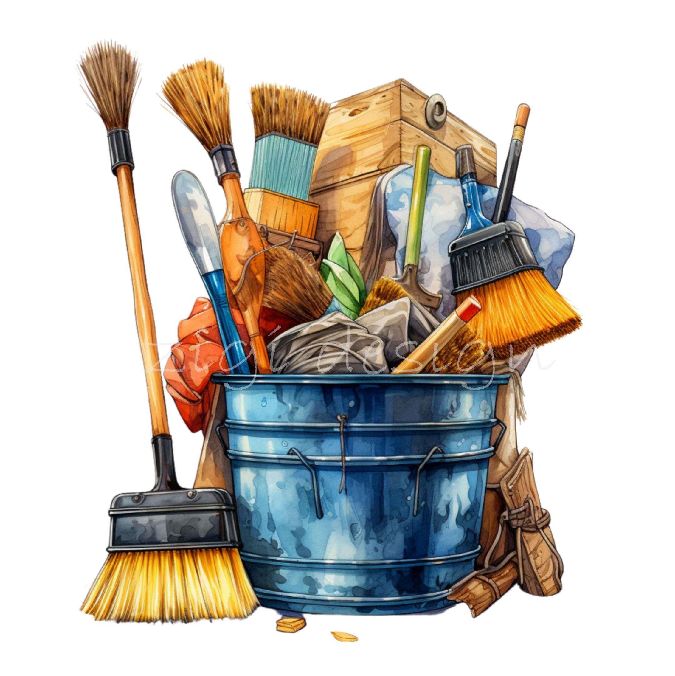 24 Rustic Cleaning Tools PNG Clipart, Vintage Brooms and Bucket ...